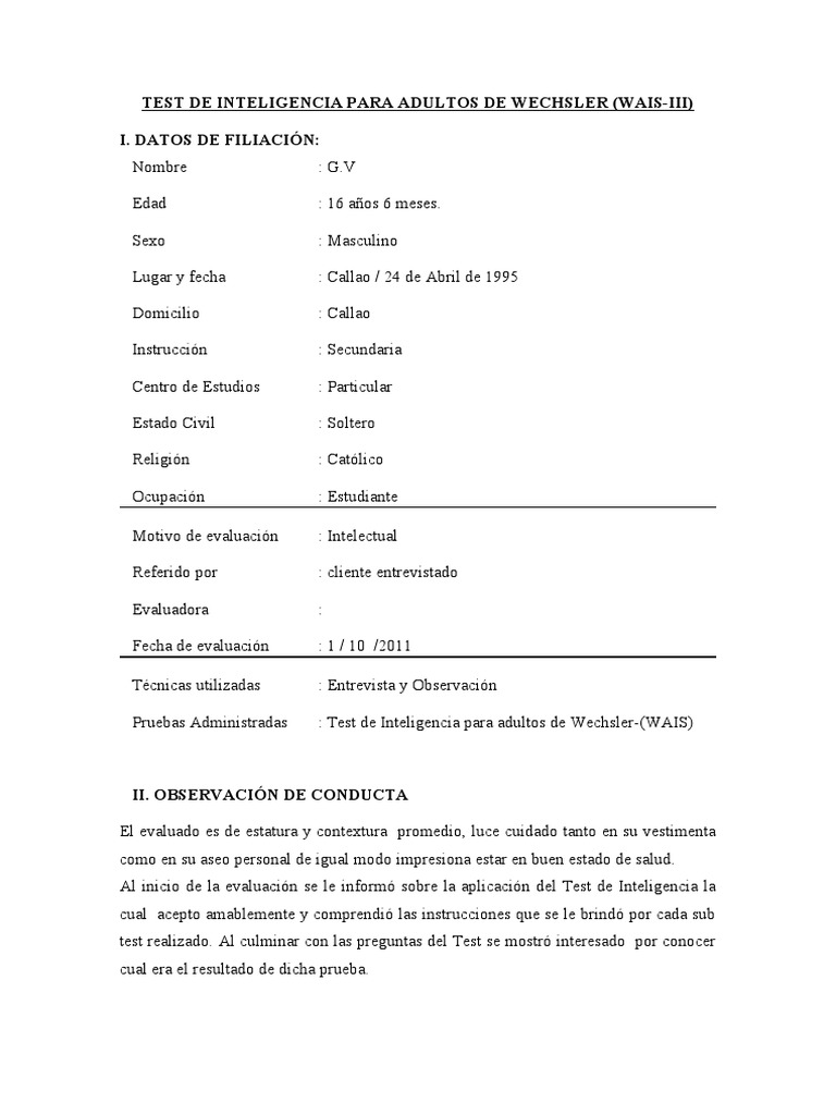 Pa2 Test de Wechsler (Wais-Iii) | PDF | Escala de inteligencia para ...