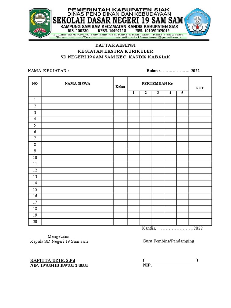 Format Absensi Kegiatan Ekstrakurikuler | PDF