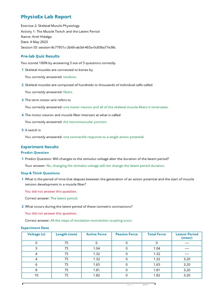 PhysioEx Exercise 2 Activity 1 | PDF