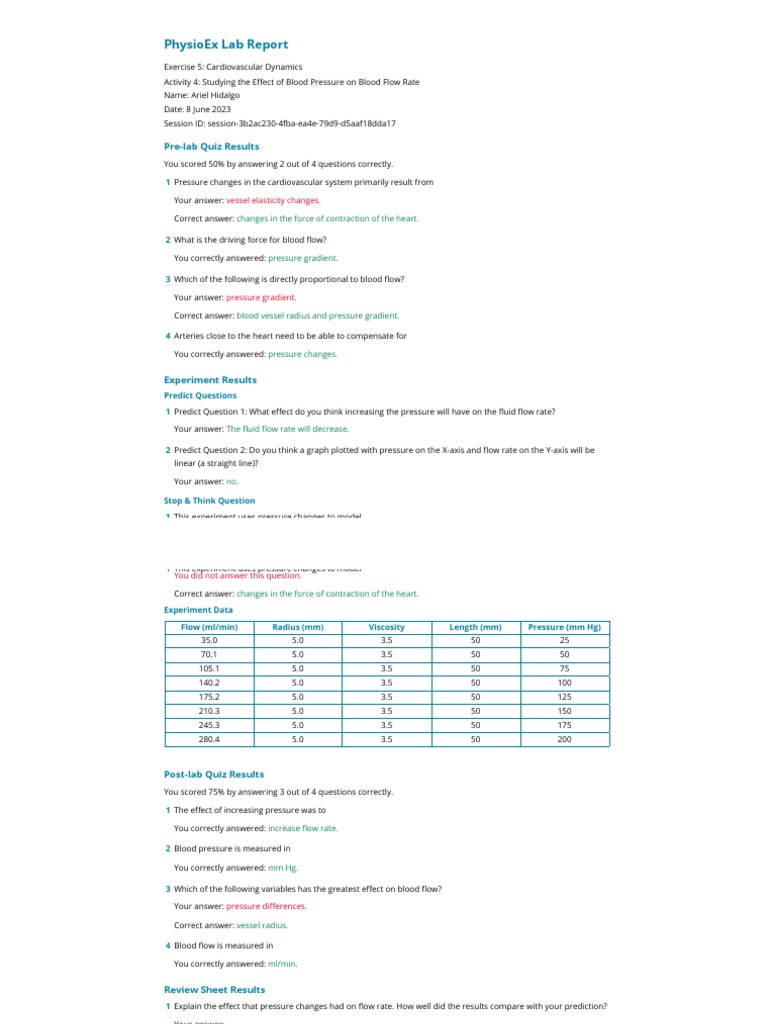PhysioEx Exercise 5 Activity 4 - Ariel Hidalgo | PDF