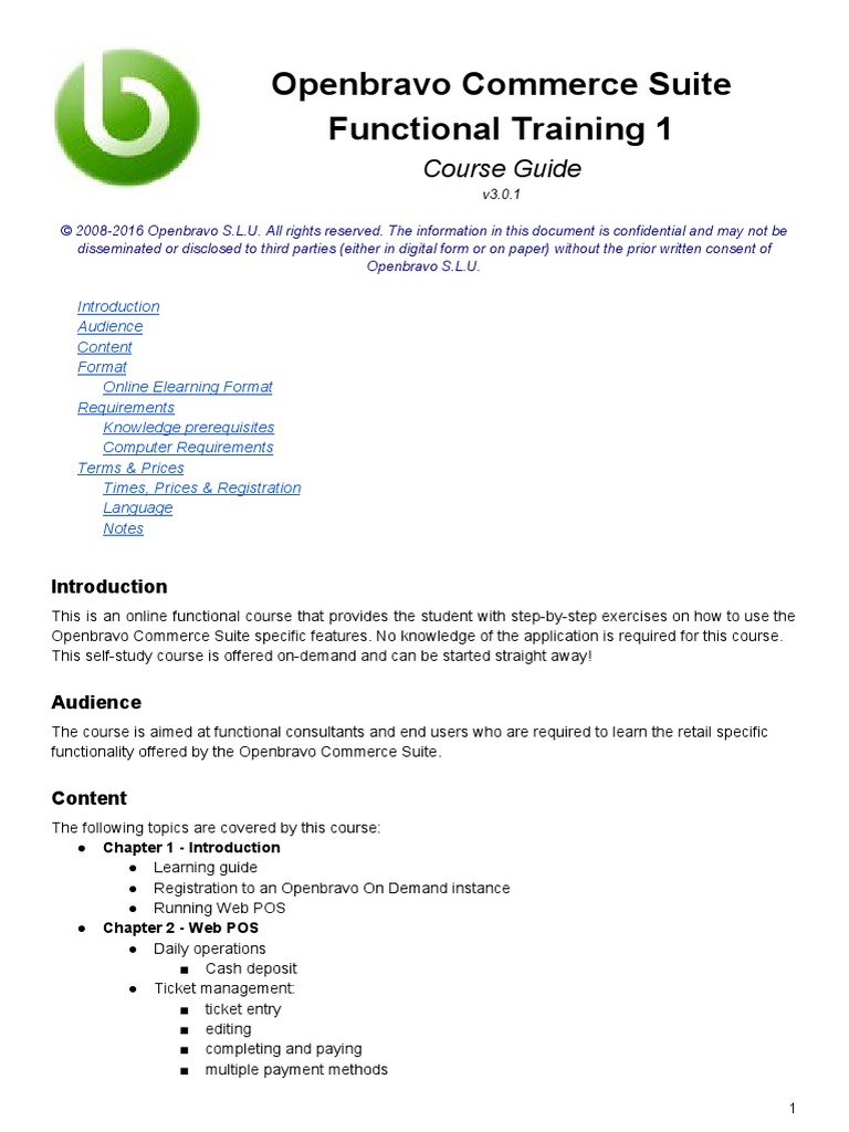 Openbravo Training Cft1 Course Guide 301 | PDF | Point Of Sale | Computing