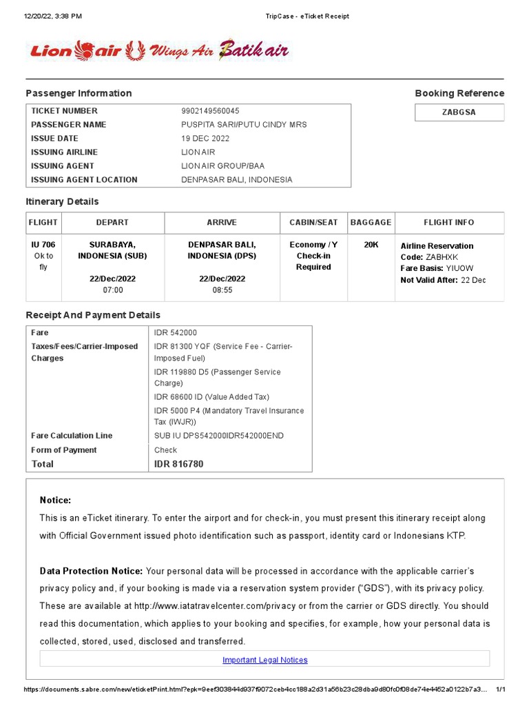 Passenger Information Booking Reference | PDF | Identity Document ...