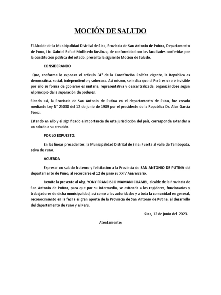 Moción de Saludo | PDF