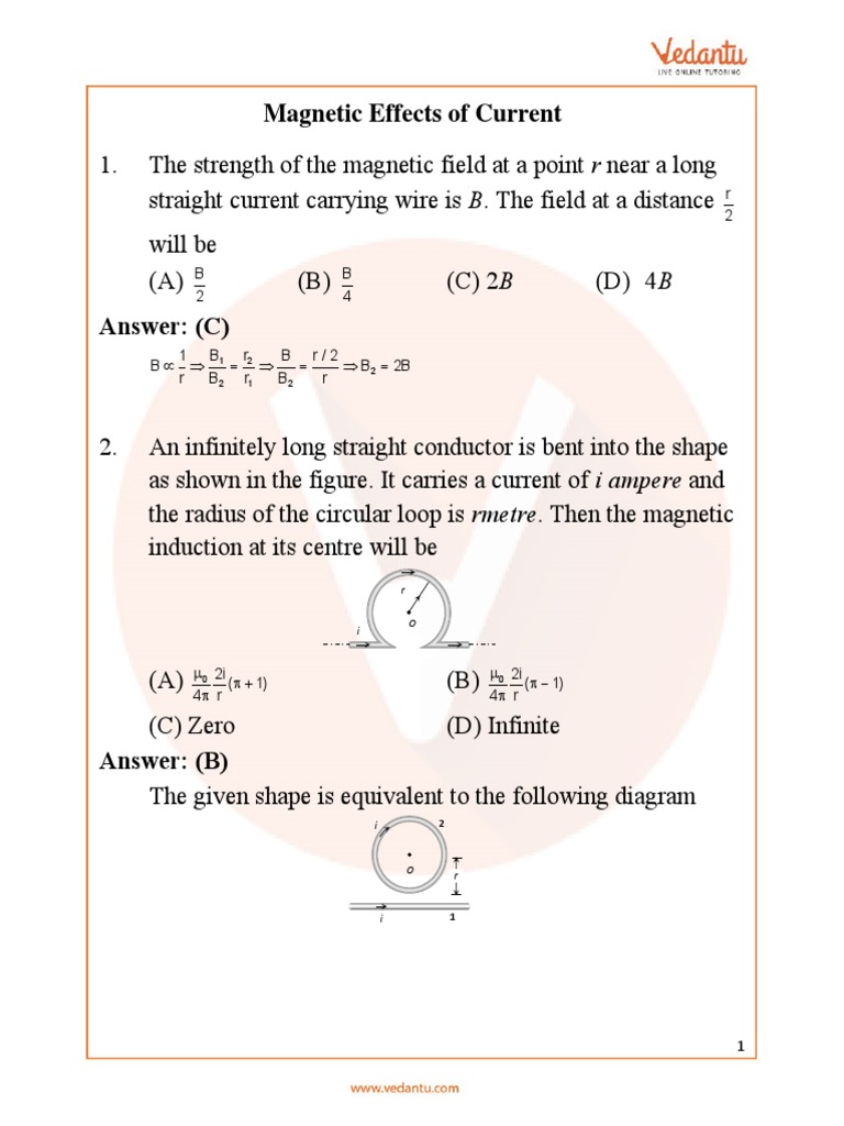NEET Magnetic Effects of Current Important Questions | PDF | Magnetic ...