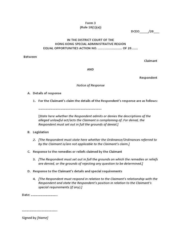 Notice of Response Form 3 DCEO | PDF | Plaintiff | Political Law