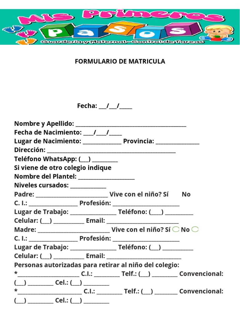 Formulario de Matricula | PDF