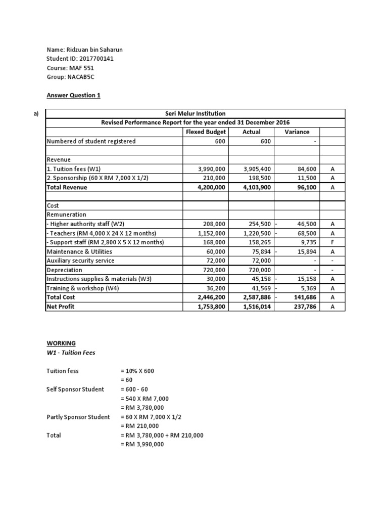 MAF 551 - Exercise 2 - Answer Question 1 - Seri Melur Institution ...