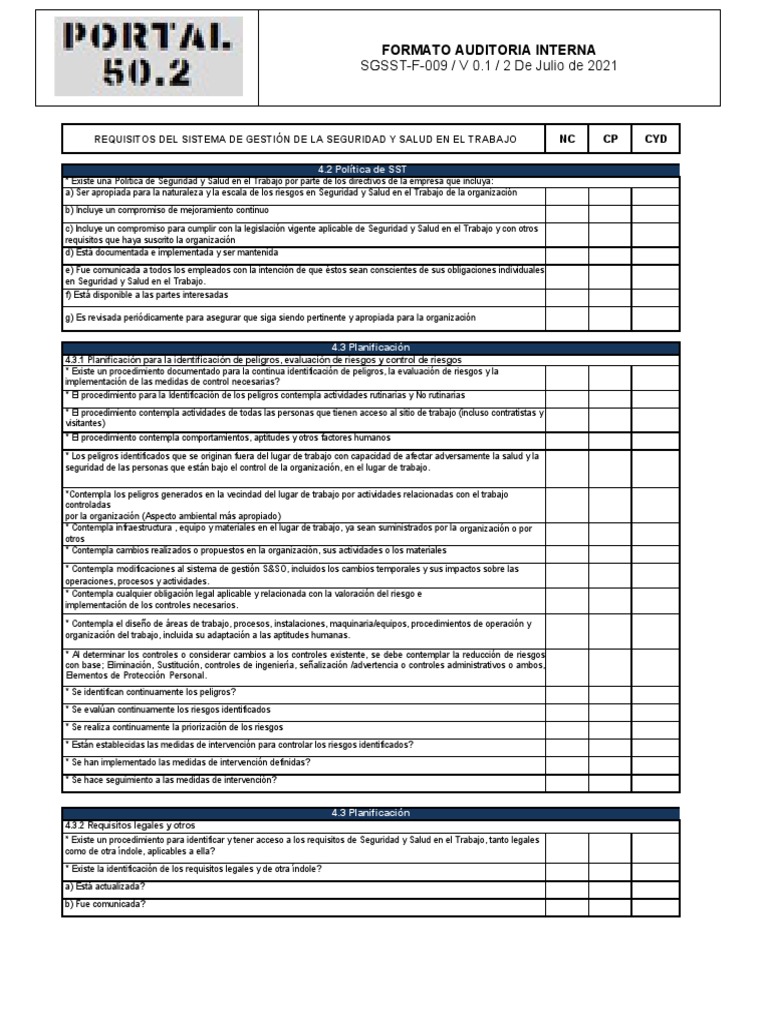 FORMATO AUDITORIA INTERNA | PDF | Planificación | Auditoría