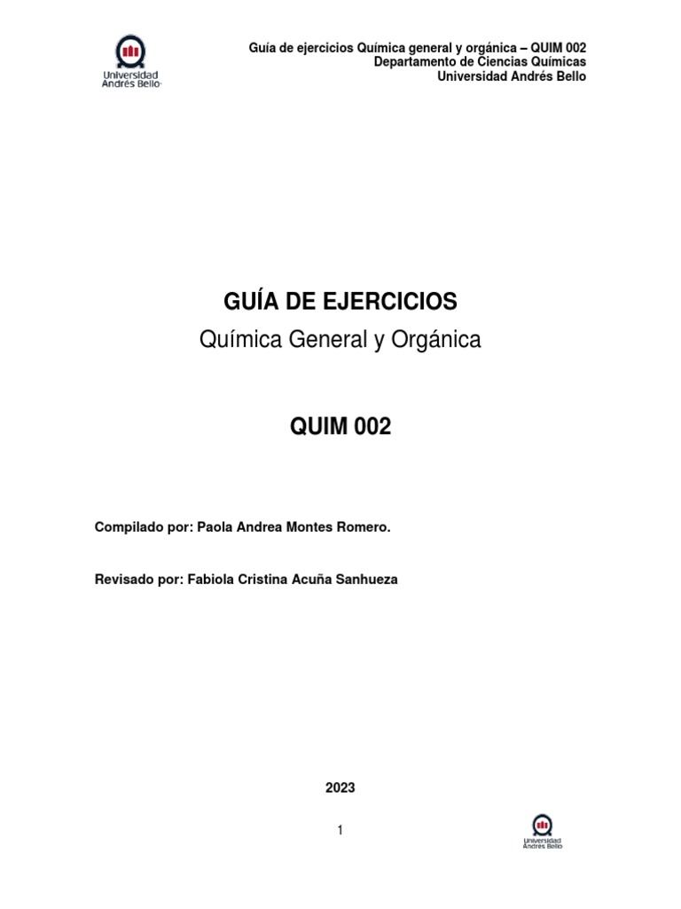Guía de Ejercicios QUIM 002 2023 | PDF | Celsius | Compuestos químicos