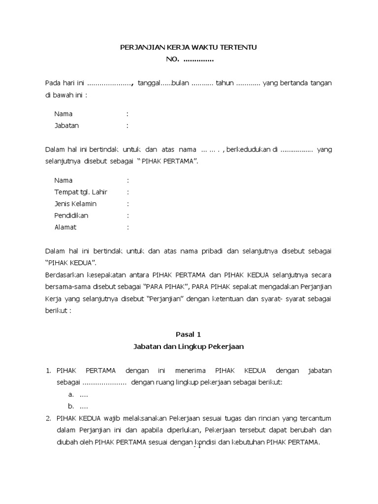 Perjanjian Kerja Waktu Tertentu | PDF