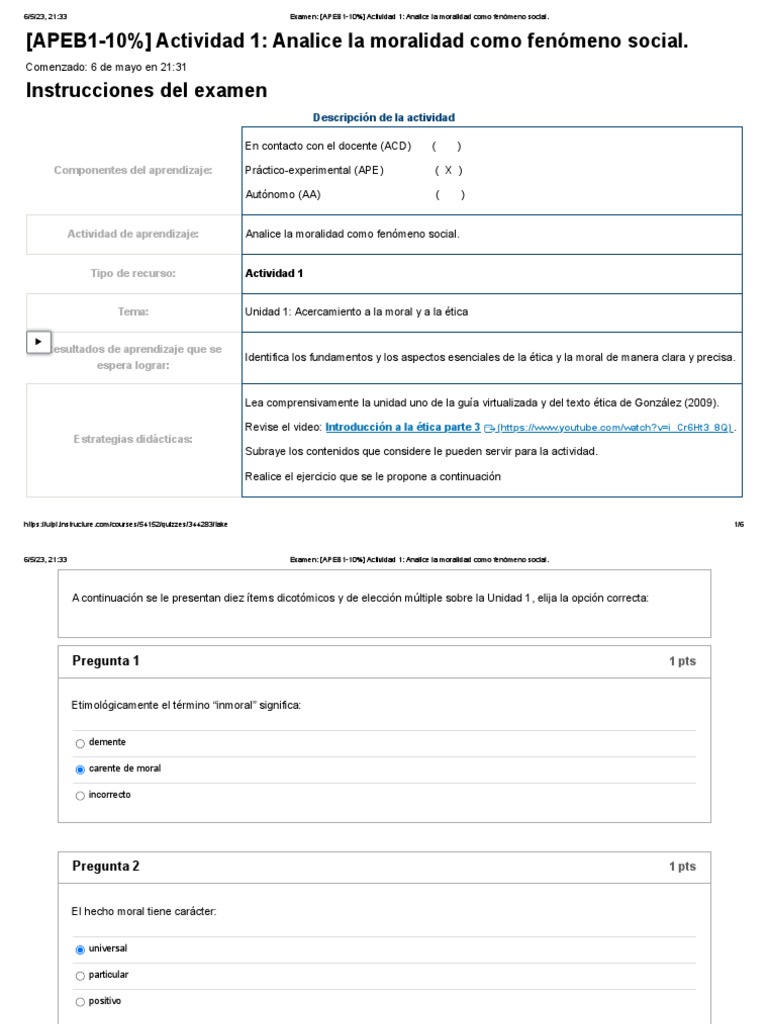 Examen - (APEB1-10%) Actividad 1 - Analice La Moralidad Como Fenómeno Social | PDF | Moralidad ...