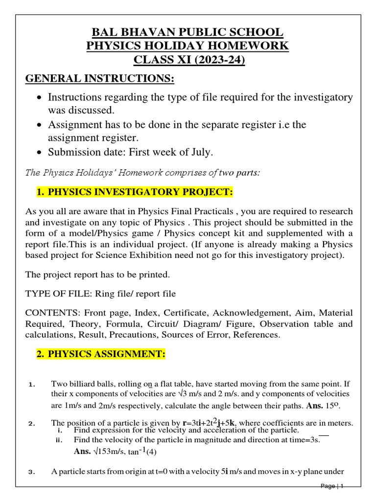 Xi Physics HHW 2023-24 | PDF | Acceleration | Velocity
