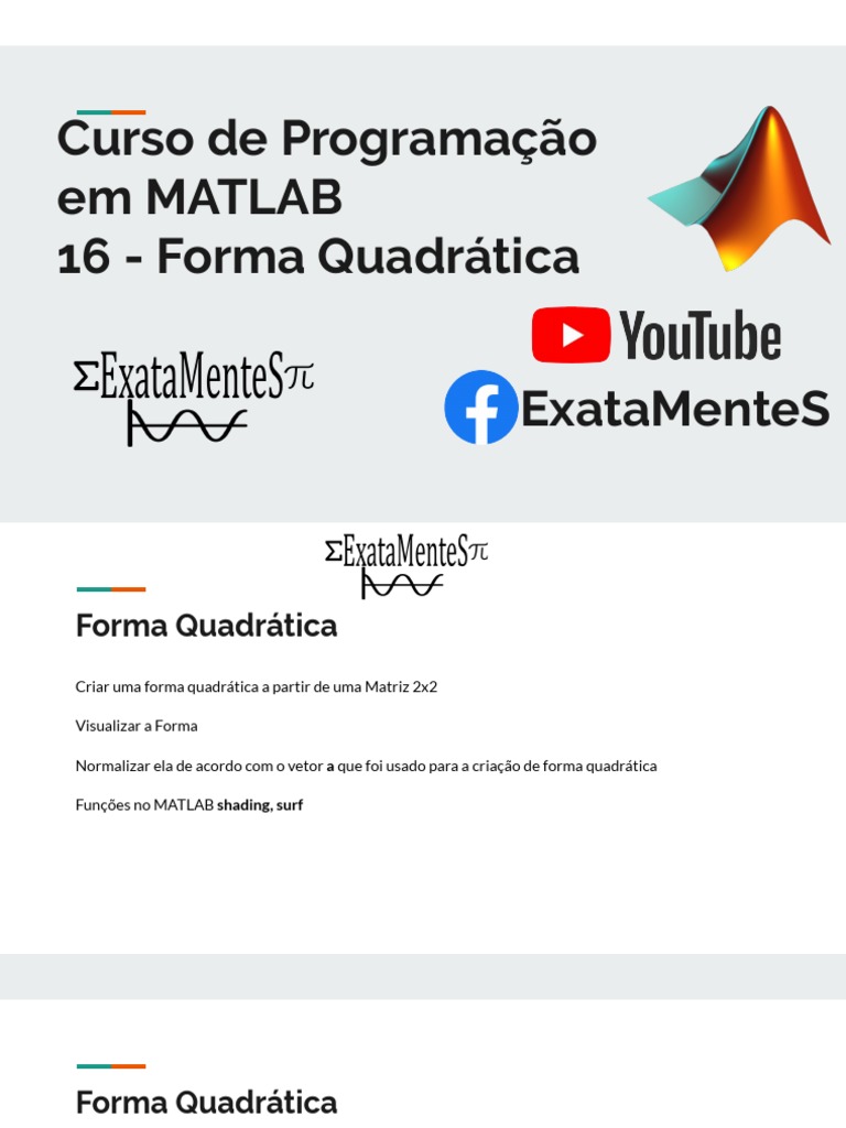 Curso de MATLAB 16 - Forma Quadrática de Uma Matriz | PDF