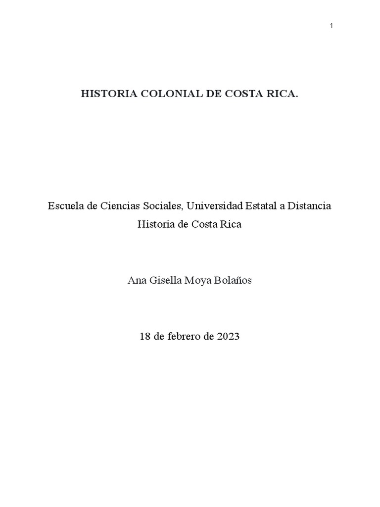 Historia Colonial de Costa Rica | PDF