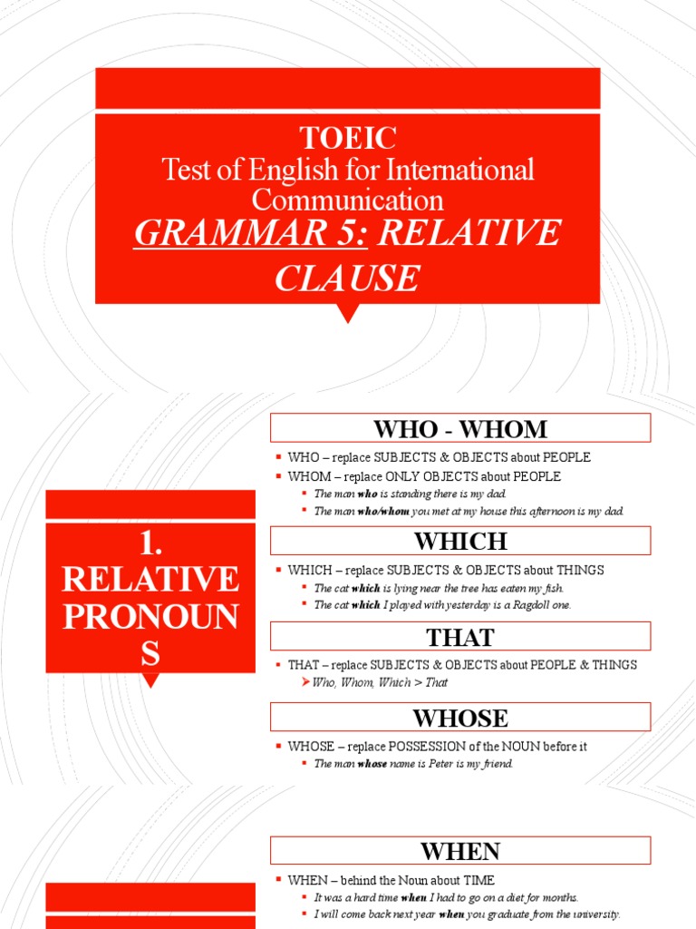 Dory TOEIC 3 - Grammar - Relative Clause | PDF | Subject (Grammar) | Syntax