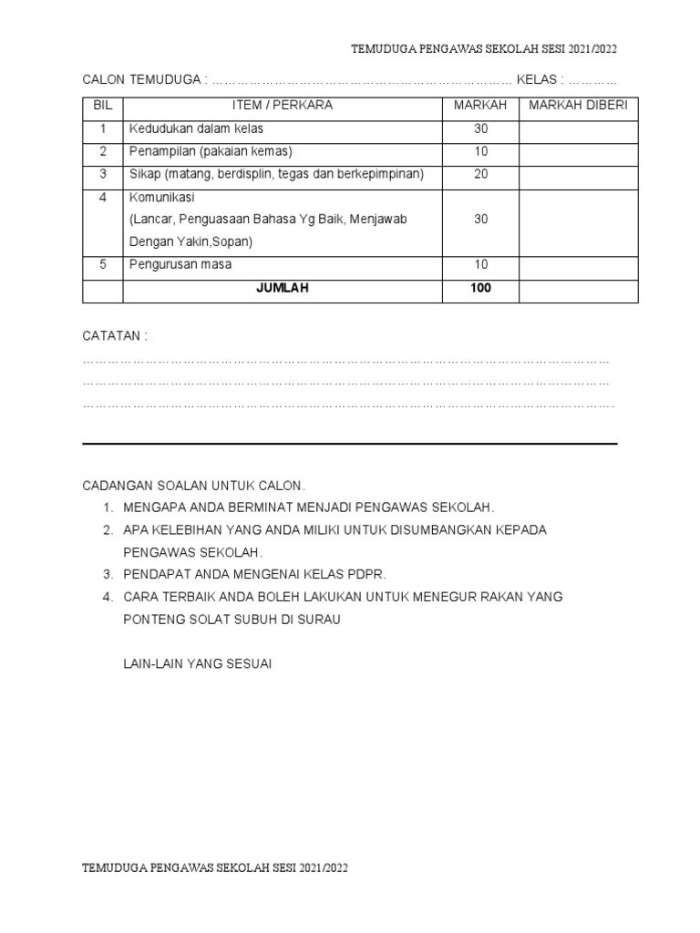Borang CALON TEMUDUGA | PDF