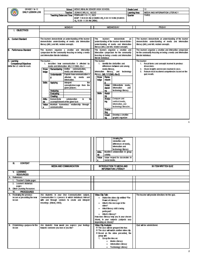 MIL Q1 Week1 | PDF | Literacy | Communication