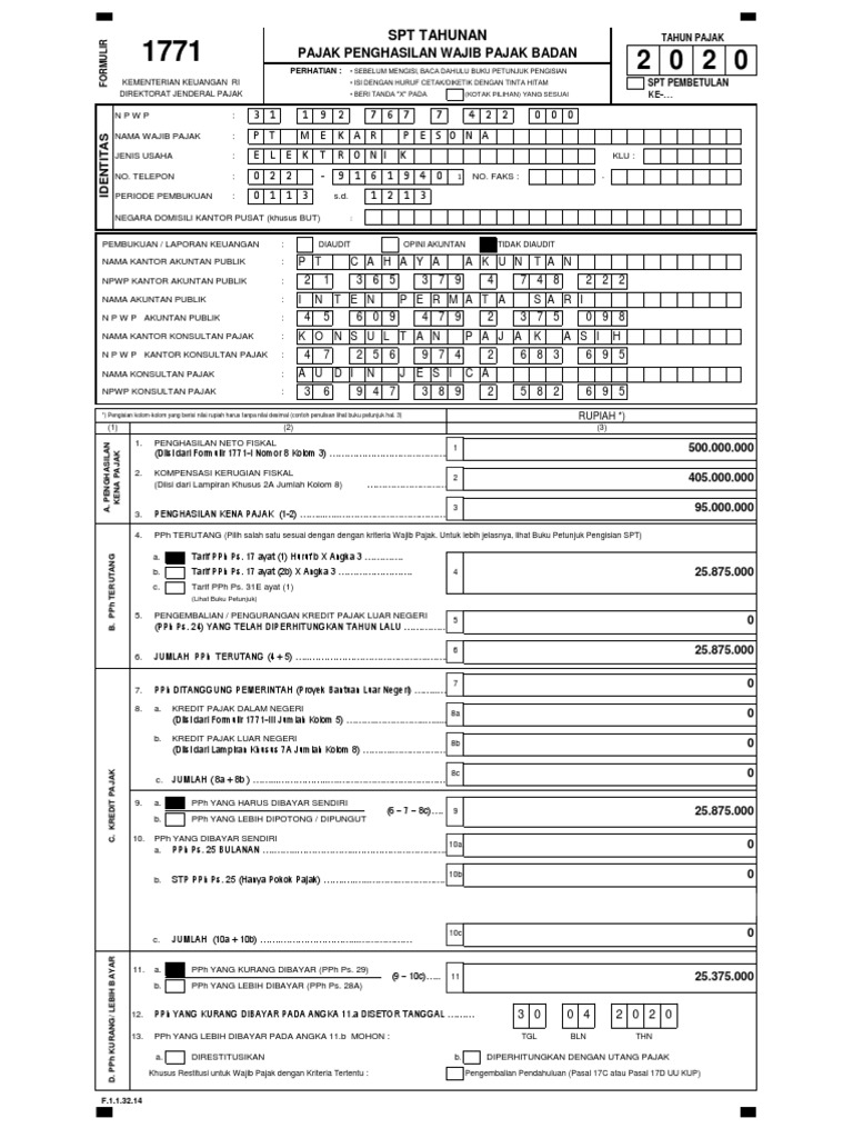 Copy of Formulir SPT Tahunan PPh Badan 1771 Tahu(1) | PDF