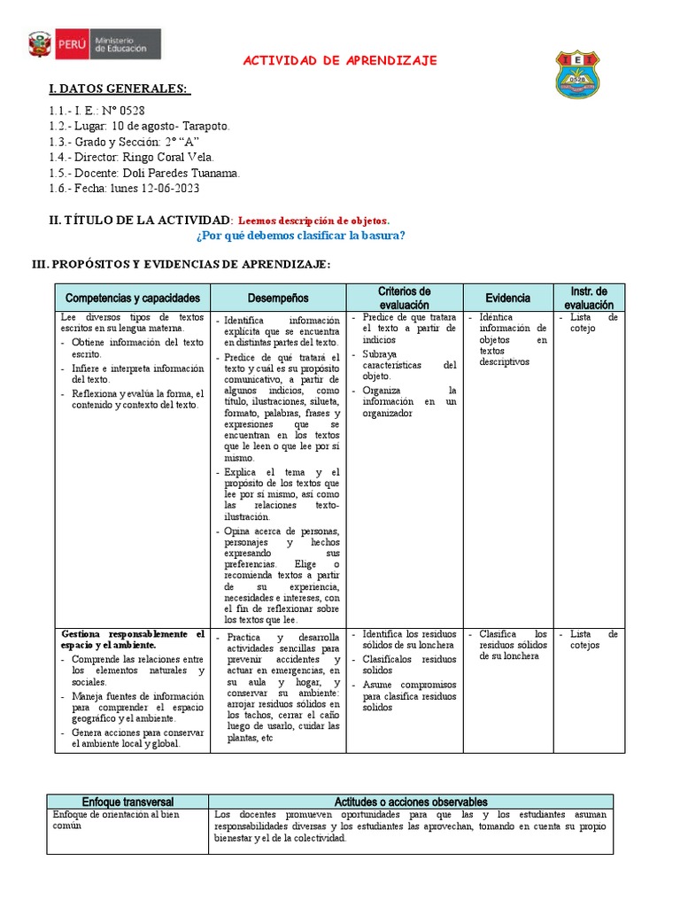 Lunes 12-06-Descripción de Objetos-Por Qué Debemos Clasificar La Basura ...