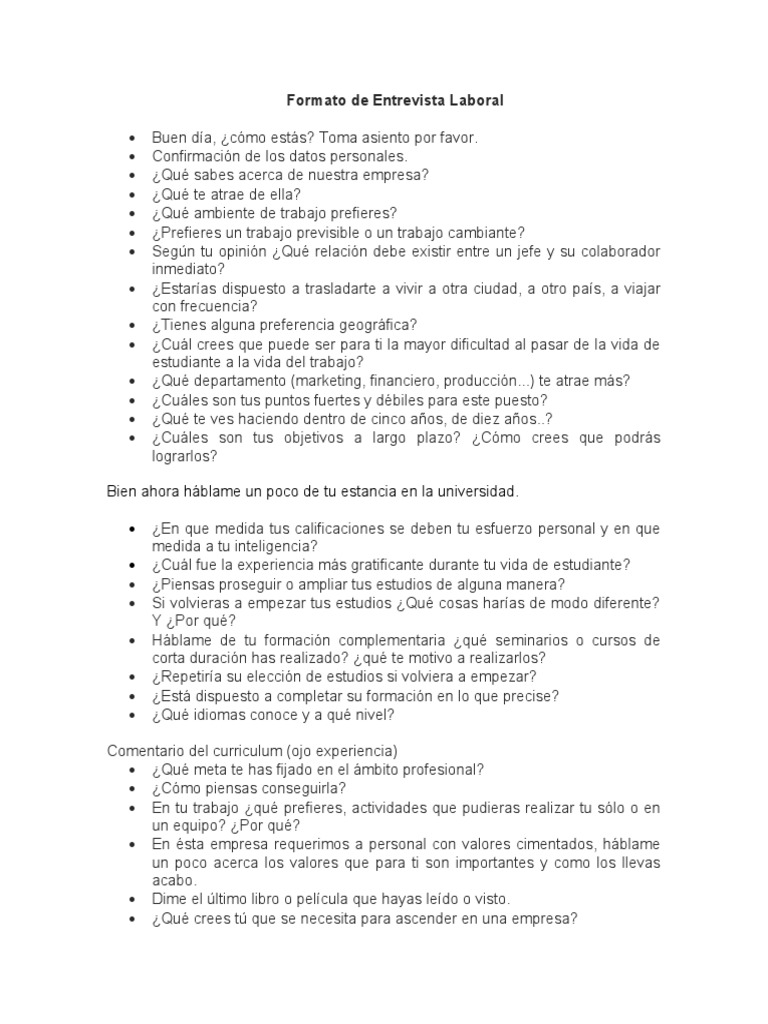 Formato de Entrevista Laboral | PDF