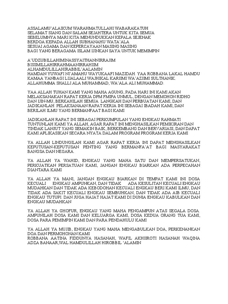 Doa Pembukaan Rapat Kerja DPM FMIPA | PDF