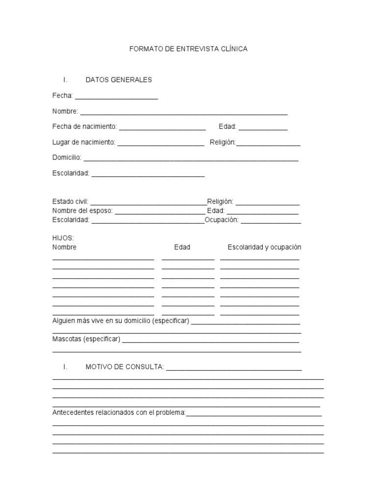 FORMATO DE ENTREVISTA CLÍNICA | PDF | Síntoma | Sueño