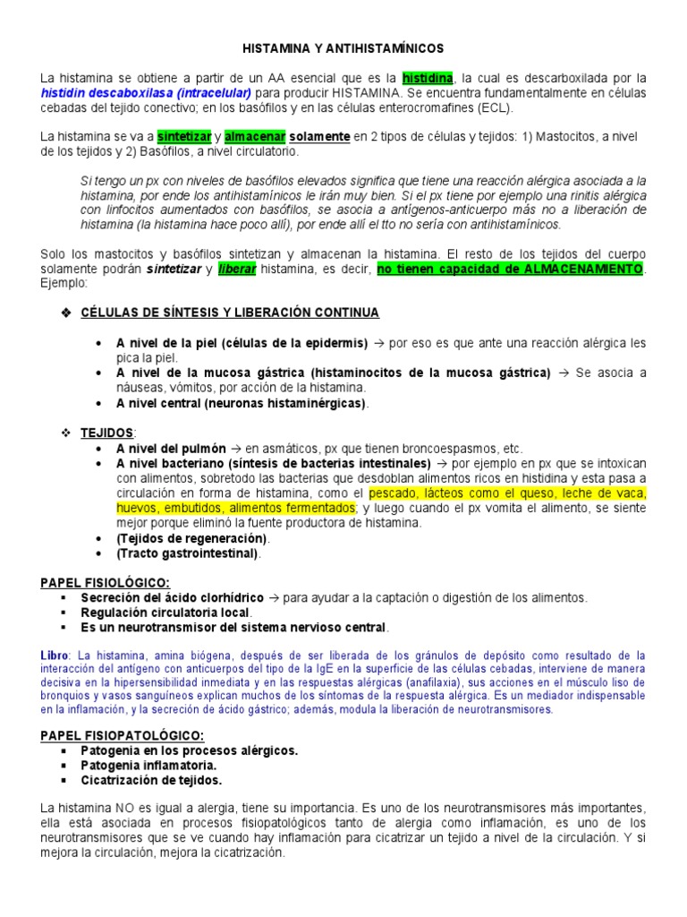 Histamina y Antihistamínicos: Funciones y Efectos | PDF