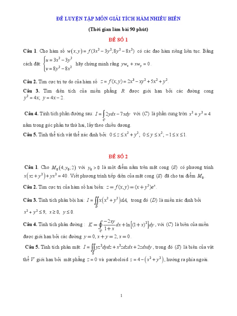 2023.giai Tich Ham Nhieu Bien - de Luyen Tap - HK2 | PDF