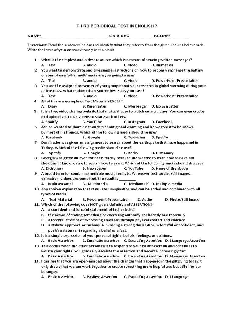 PT g7 English Exam | PDF | Multimedia