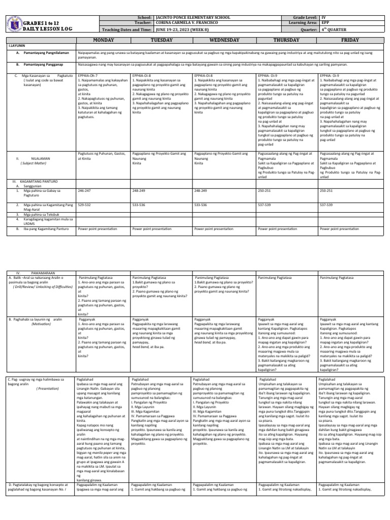 DLL - Epp 4 - Q4 - W8 | PDF