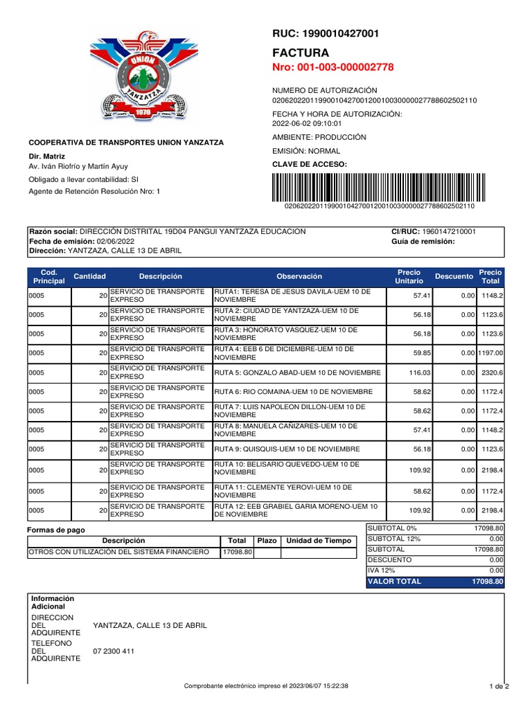 Factura de Transporte Realizado 1 | PDF | Economias | Industrias de servicio
