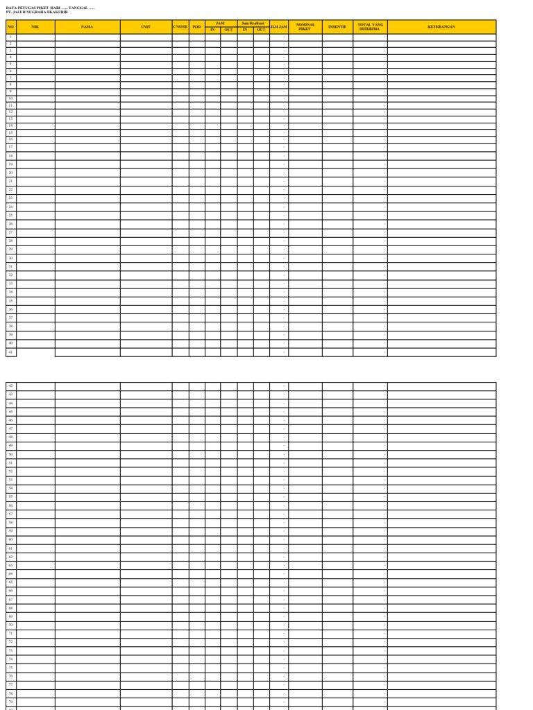 Form Realisasi Piket | PDF