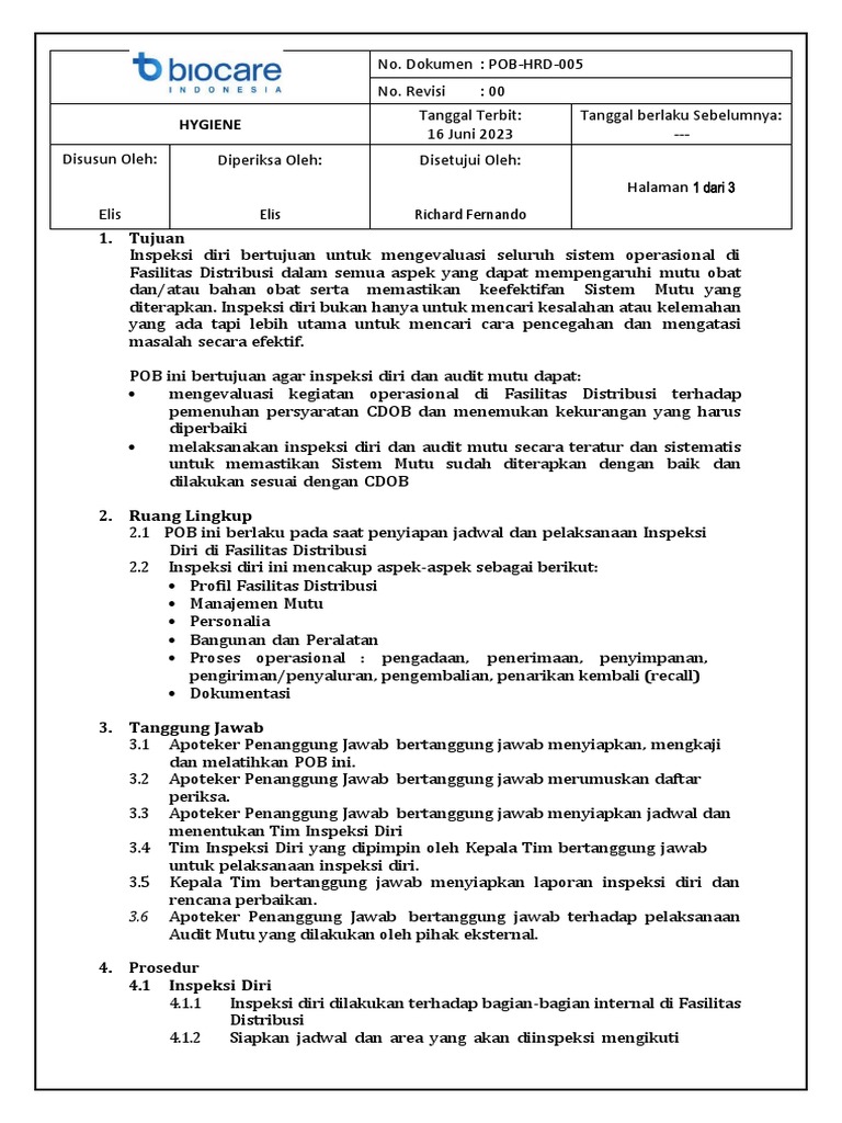 Sop-Hrd-006-01 Inspeksi Diri | PDF