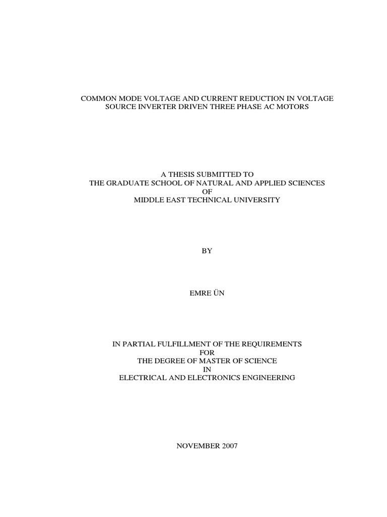 2007 Thesis Common Mode Voltage And Current Reduction In Voltage Source Inverter Driven
