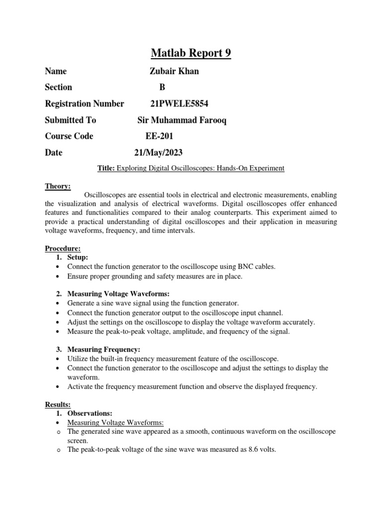 Matlab Report 9 | PDF