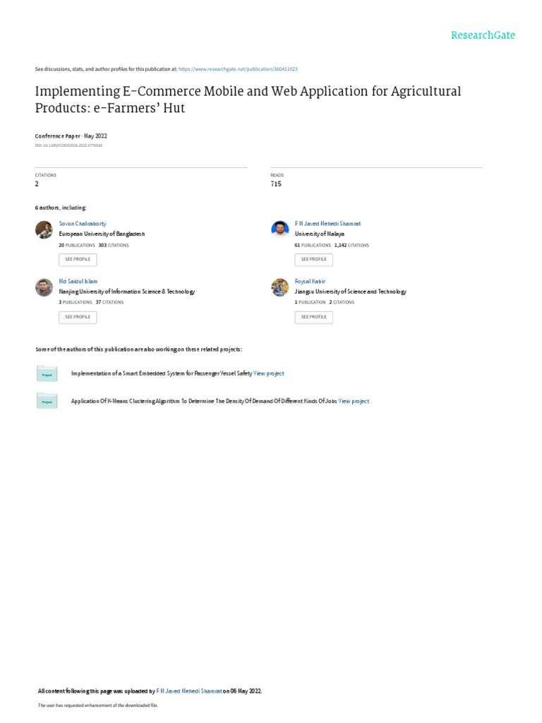Implementing E-Commerce Mobile and Web Application For Agricultural Products: E-Farmers' Hut ...