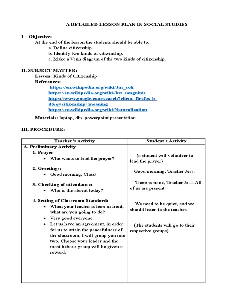 Lesson Plan Citizenship | PDF | Nationality | Citizenship
