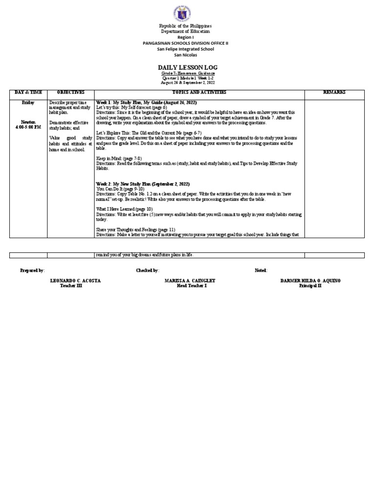 Grade 7 Homeroom Guidance Lesson Plan | PDF