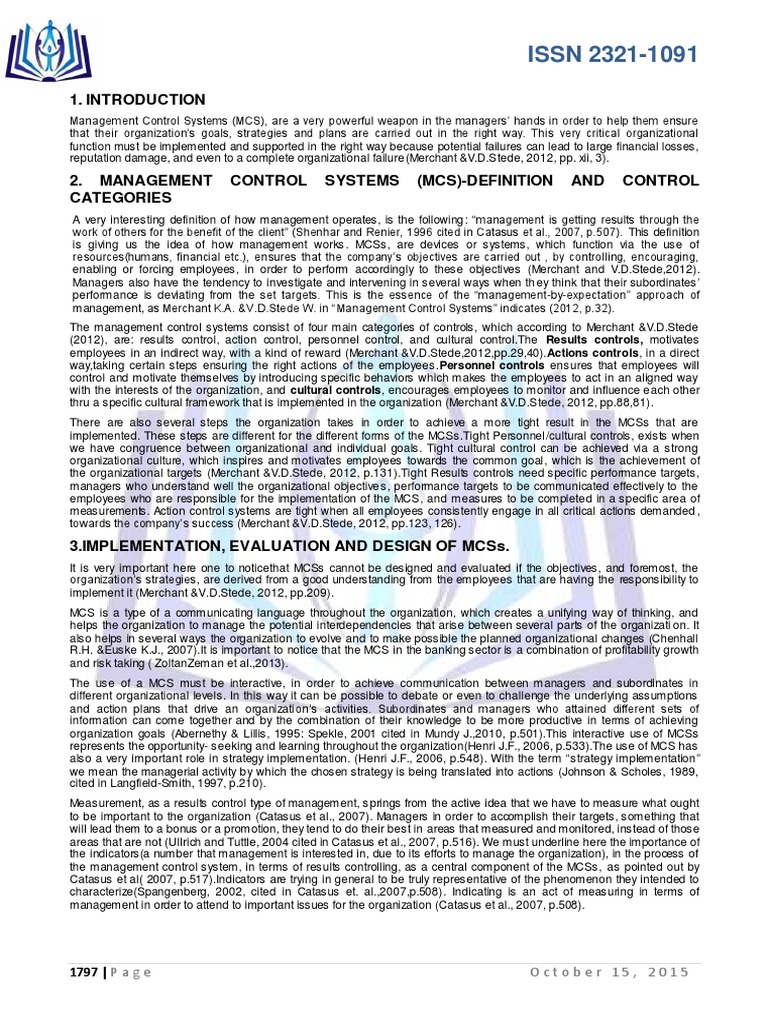 Importance of Management Control Systems | PDF | Goal | Organizational ...
