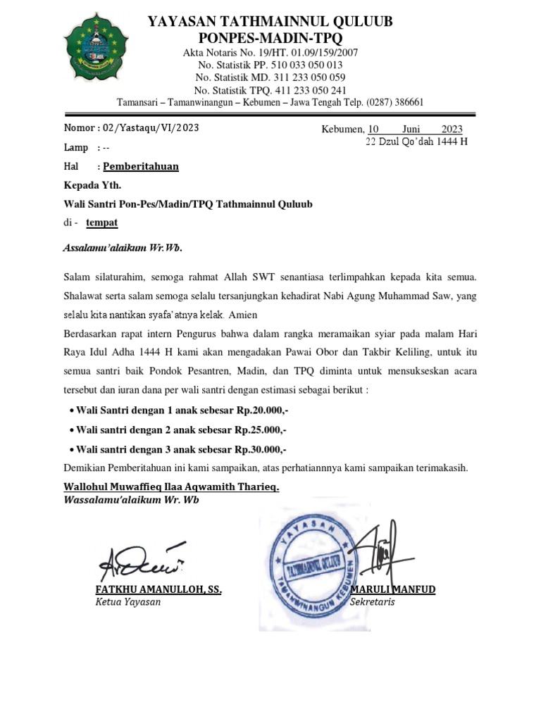 Pemberitahuan Takbir Keliling | PDF