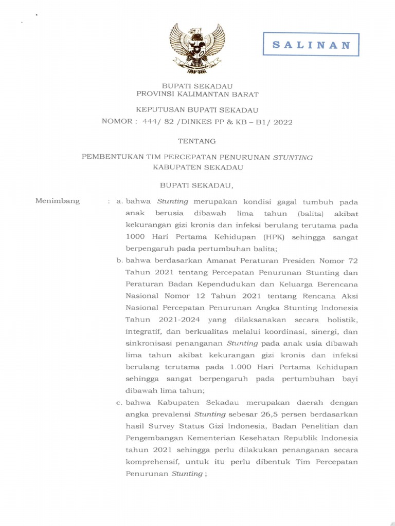 Salinan SK Pembentukan Tim Percepatan Penurunan Stunting Kabupaten ...