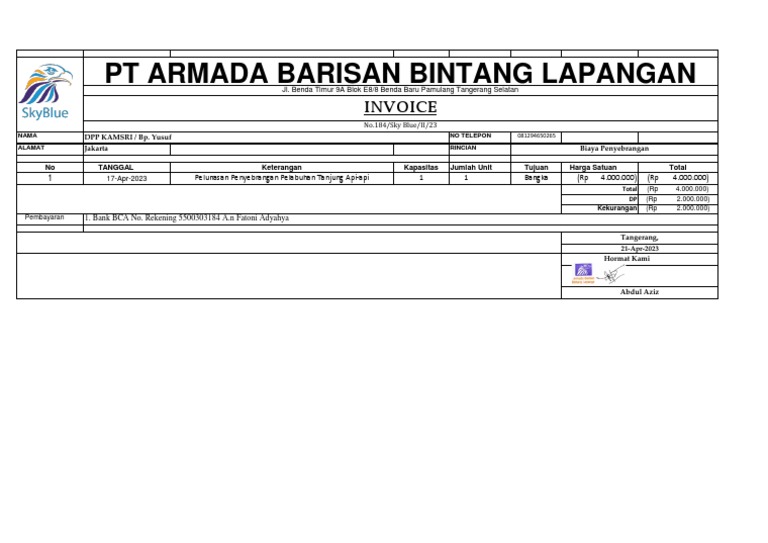 Contoh Invoice Penyewaan Bus | PDF