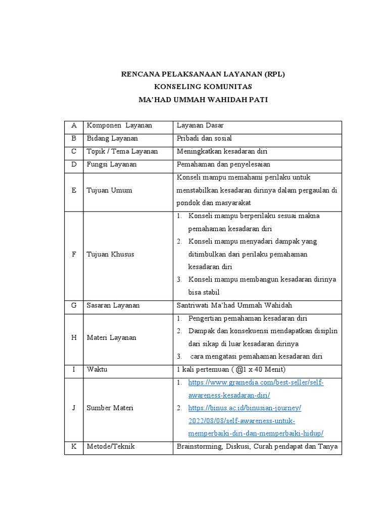 RPL Konseling Kelompok 2-Meningkatkan Kesadaran Diri | PDF
