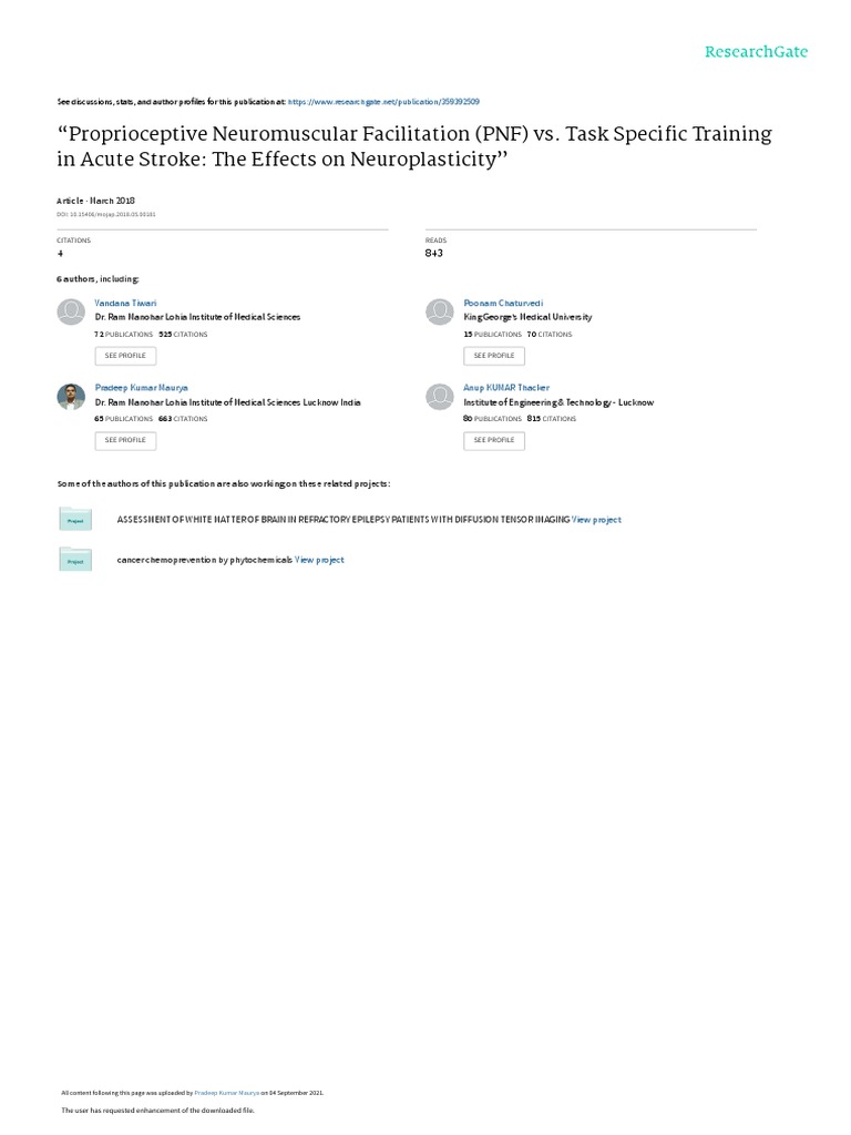 PNF 6 Proprioceptive Neuromuscular Facilitation (PNF) vs. Task Specific Training | PDF | Stroke ...