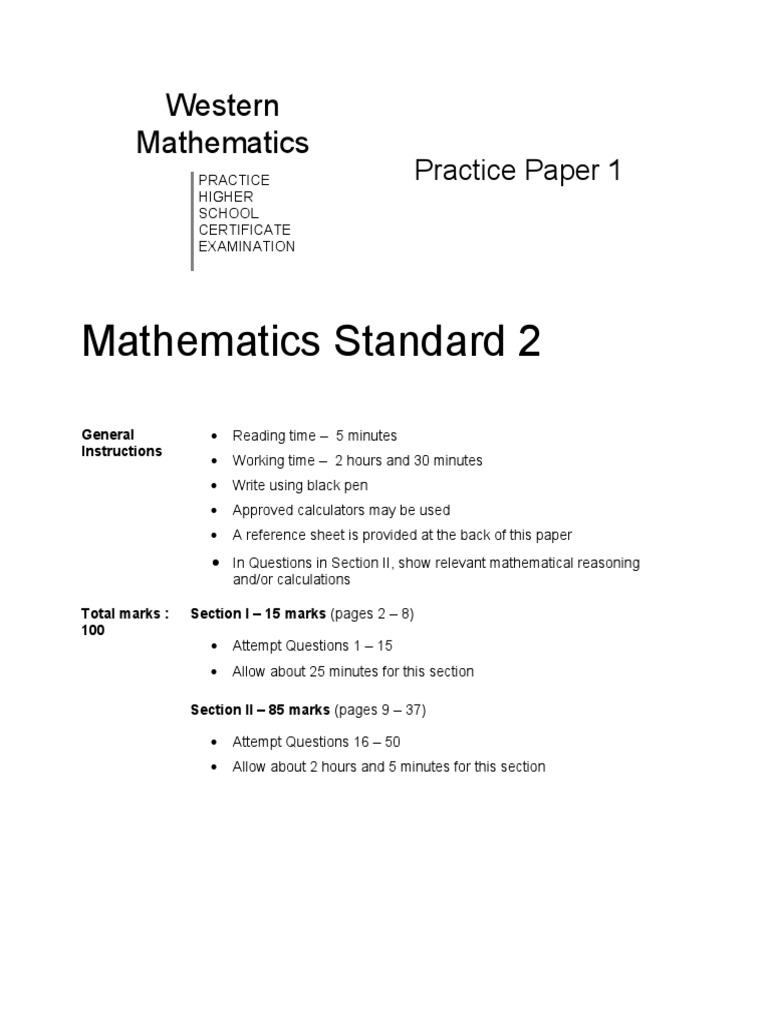 WME HSC Standard 2 Practice Paper 1 | PDF