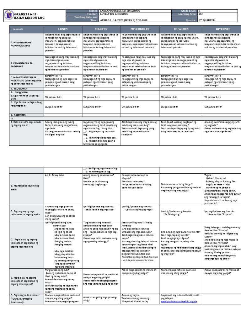 DLL - Esp 1 - Q3 - W9 | PDF