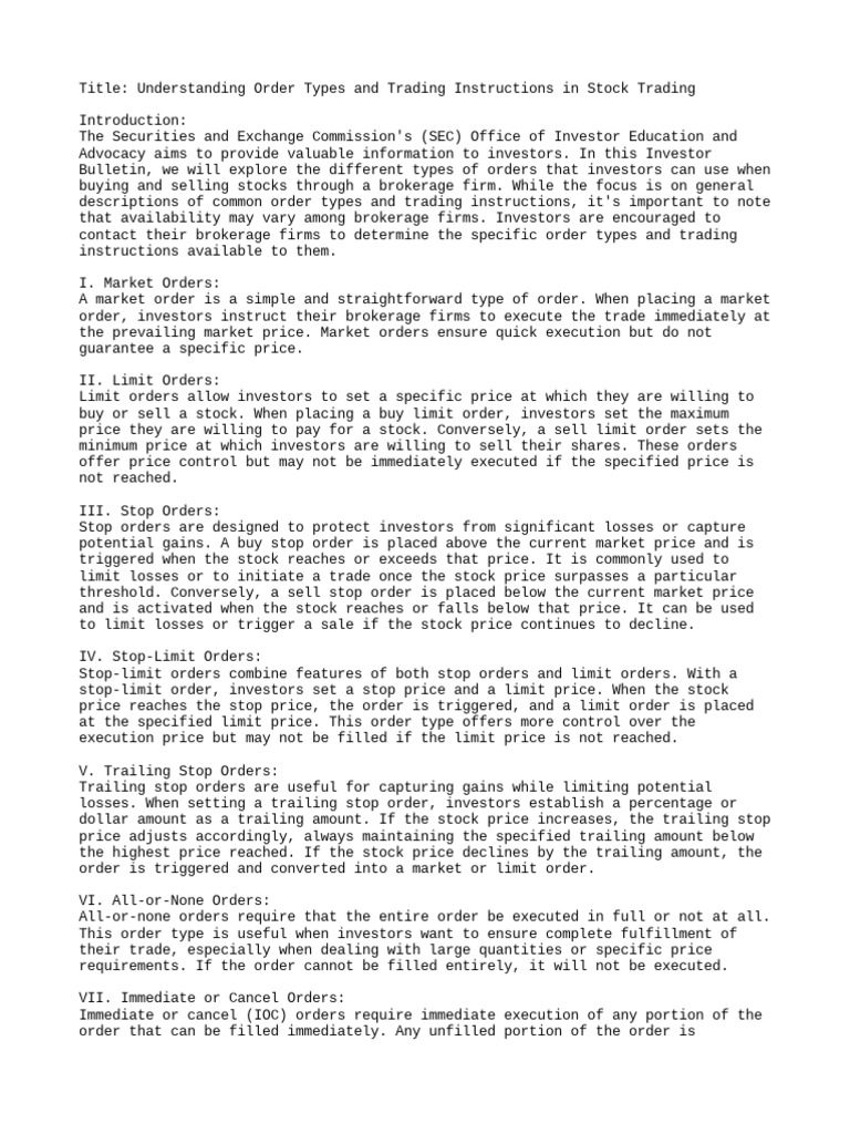 Understanding Order Types and Trading Instructions in Stock Trading ...