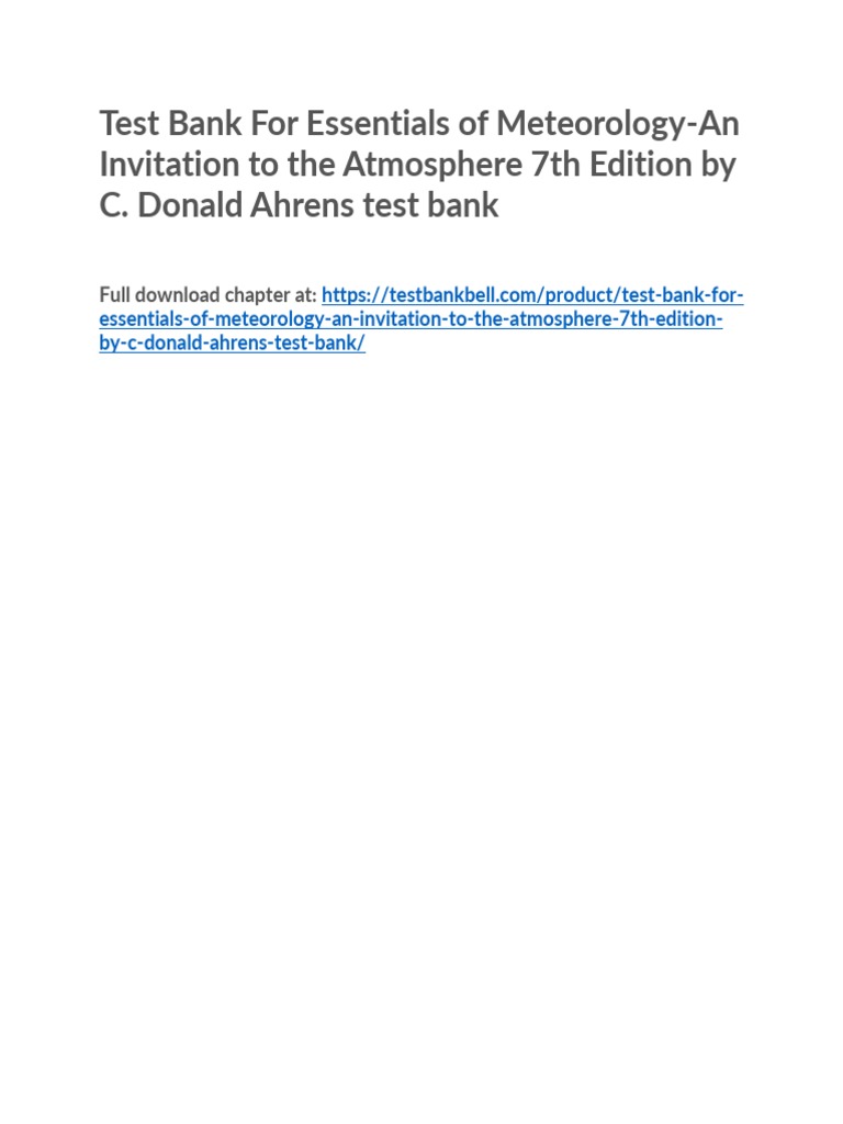 Test Bank For Essentials Of Meteorology An Invitation To The Atmosphere 7th Edition By C Donald