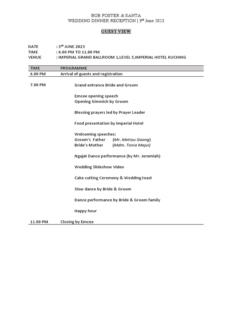 First Draft - PERINCIAN TENTATIF PROGRAM | PDF | Wedding | Ceremonies