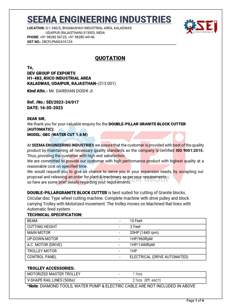 Sei-017 - Double Pillar GBC (1.6m) - Dev Group of Exports | PDF | Taxes
